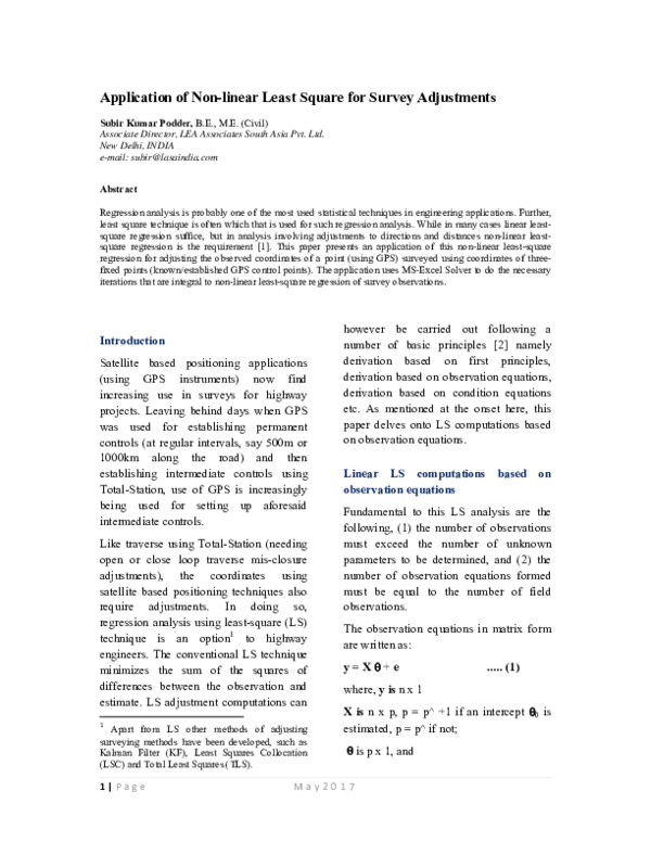 (PDF) Application of Non-linear Least Square for Survey Adjustments