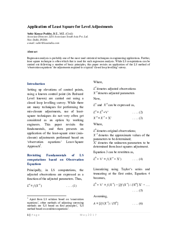 (PDF) Application of Least Square for Level Adjustments