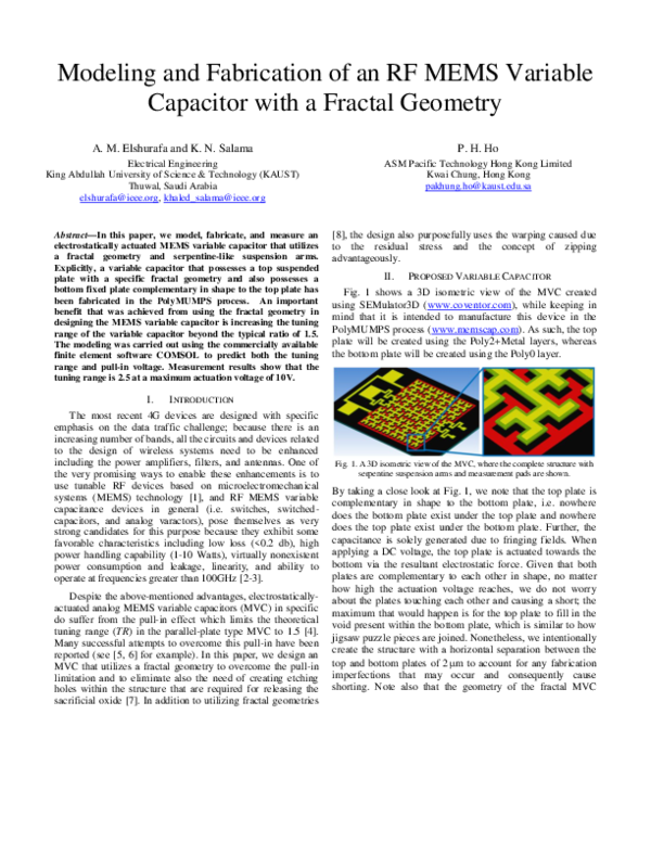 (PDF) Modeling and fabrication of an RF MEMS variable capacitor with a fractal geometry