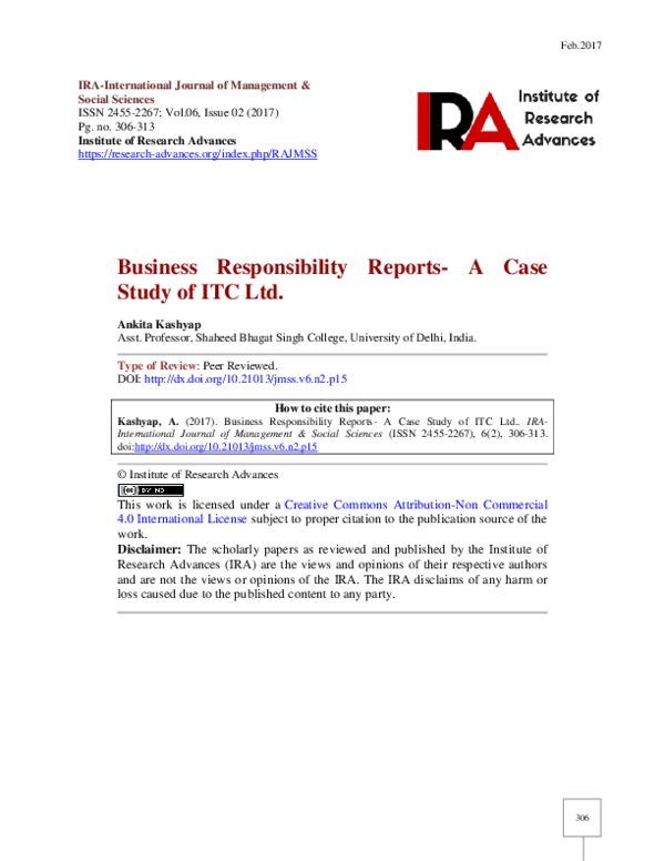 (PDF) Business Responsibility Reports- A Case Study of ITC Ltd