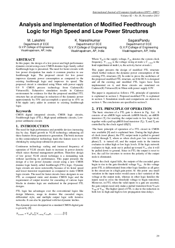 (PDF) Analysis and Implementation of Modified Feedthrough Logic for High Speed and Low Power ...
