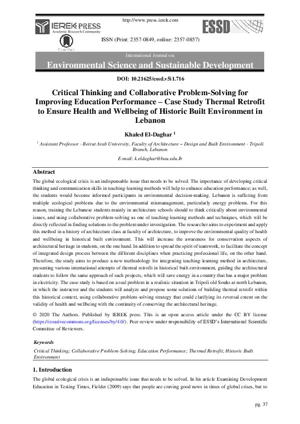 (PDF) Critical Thinking and Collaborative Problem-Solving for Improving Education Performance ...