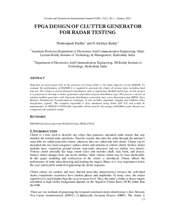 Pdf Fpga Design Of Clutter Generator For Radar Testing