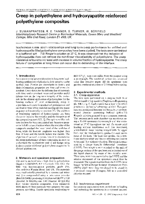 (PDF) Creep in polyethylene and hydroxyapatite reinforced polyethylene ...