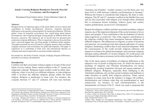 (PDF) Jonah: Crossing Religious Boundaries Towards Peaceful