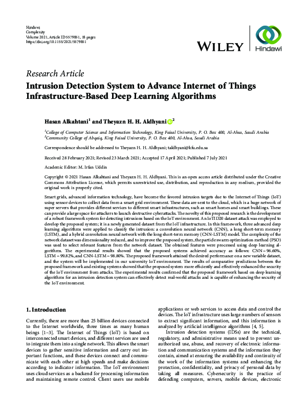Pdf Intrusion Detection System To Advance Internet Of Things Infrastructure Based Deep
