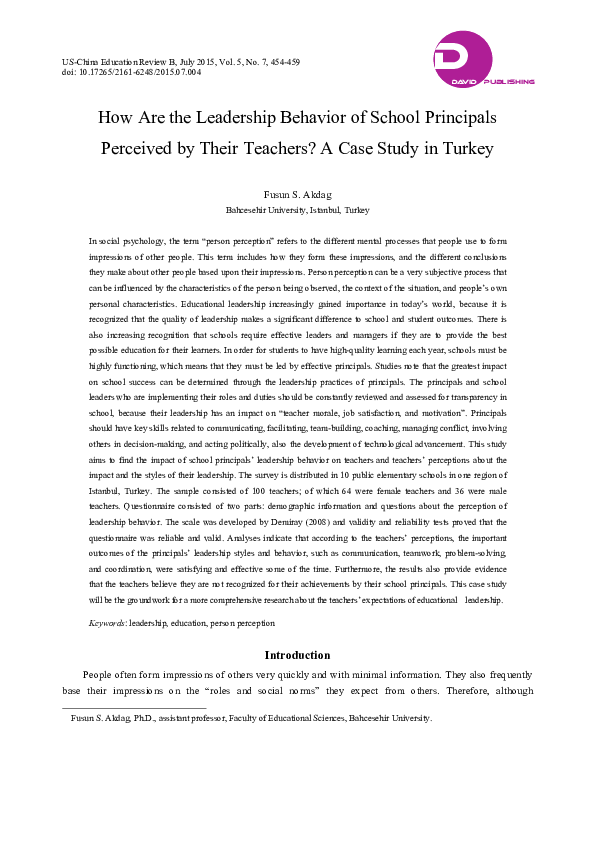 (PDF) How Are the Leadership Behavior of School Principals Perceived by ...