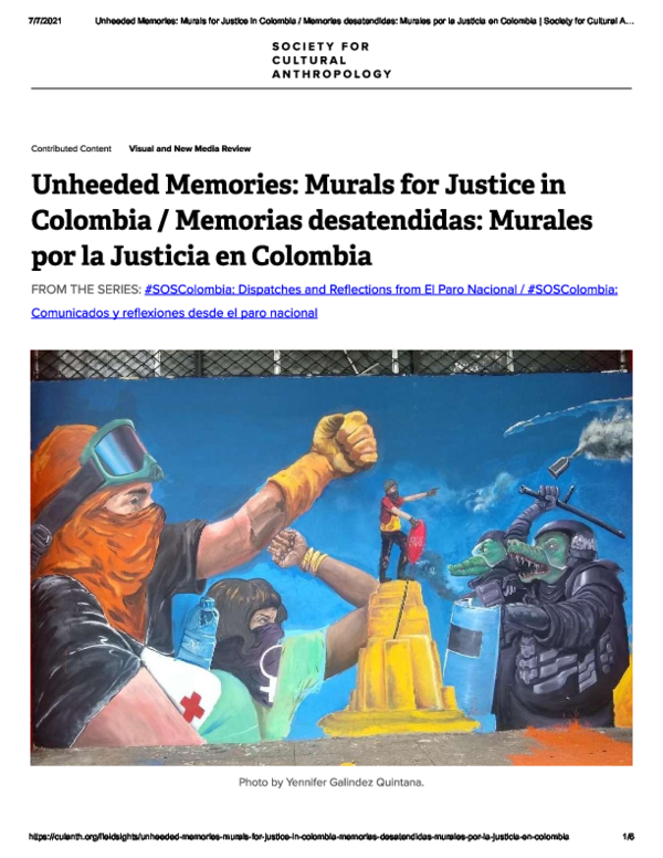 (PDF) Unheeded Memories: Murals for Justice in Colombia / Memorias ...