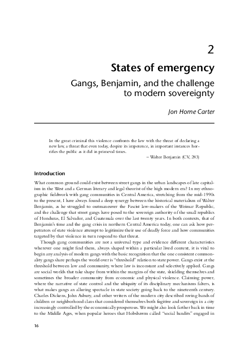 (PDF) States of Emergency: Gangs, Benjamin, and the Challenge to Modern ...