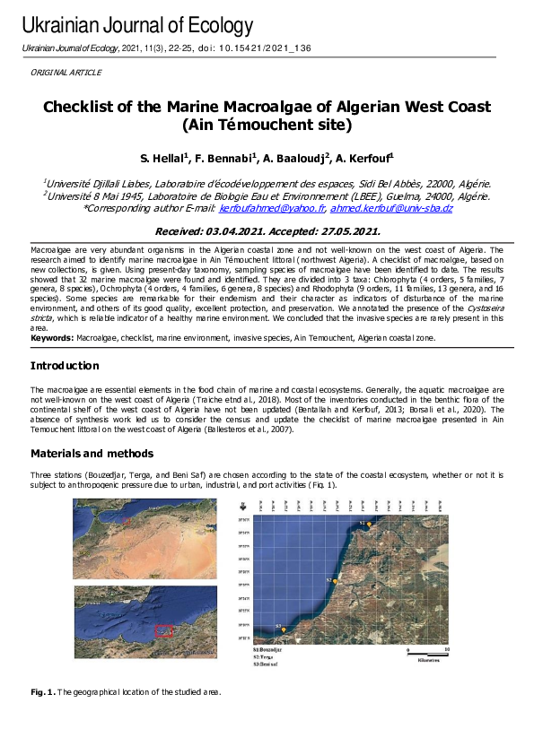 (PDF) Checklist of the Marine Macroalgae of Algerian West Coast (Ain ...