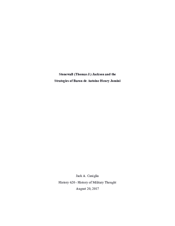 (PDF) Stonewall Jackson and the Strategies of Baron de Antoine Henry ...