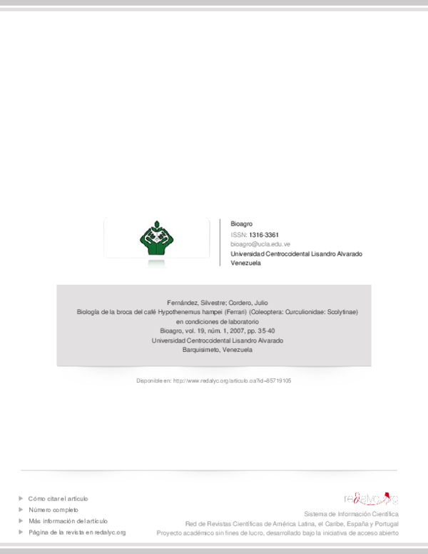 (PDF) BIOLOGÍA DE LA BROCA DEL CAFÉ Hypothenemus hampei (Ferrari ...