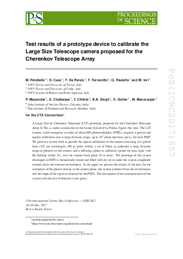 Pdf Test Results Of A Prototype Device To Calibrate The Large Size Telescope Camera Proposed