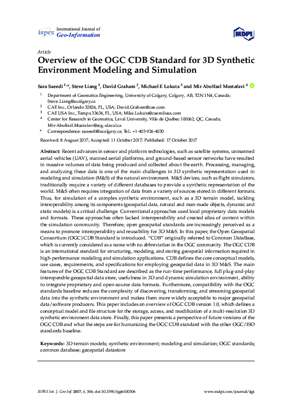 (PDF) Overview of the OGC CDB Standard for 3D Synthetic Environment Modeling and Simulation