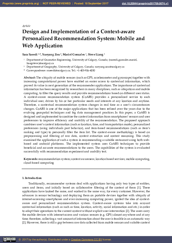 (PDF) Design and Development of a Context-aware Personalized Recommendation System: Mobile and ...