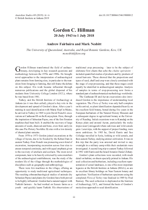 (PDF) Gordon C. Hillman 1943-2018