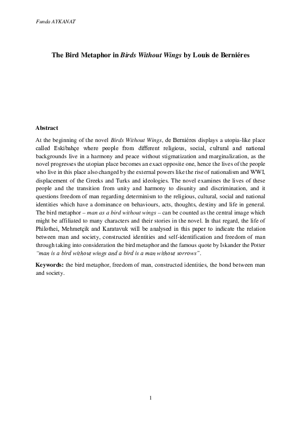 (PDF) The Bird Metaphor in Birds Without Wings by Louis de Berniéres