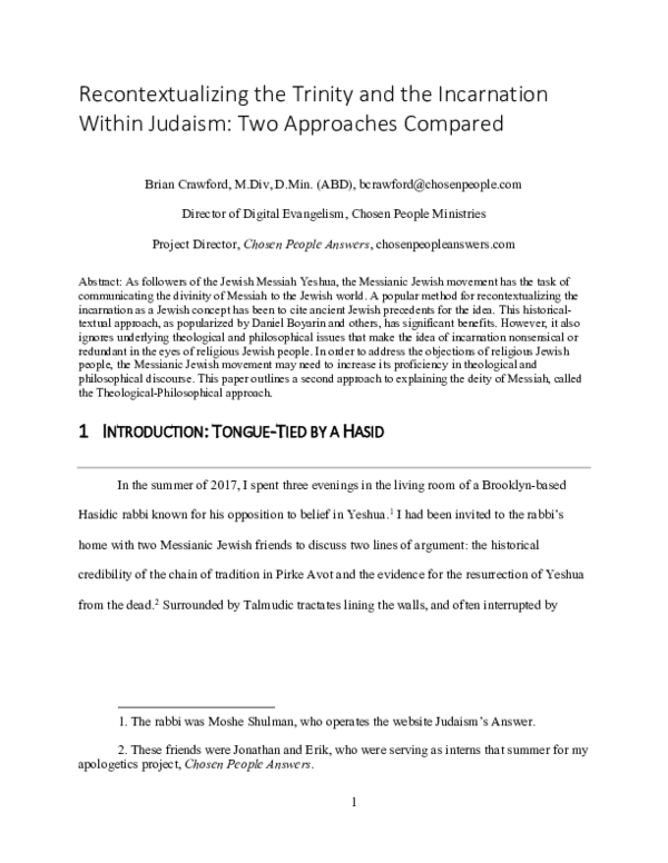 (PDF) Recontextualizing the Trinity and the Incarnation Within Judaism ...