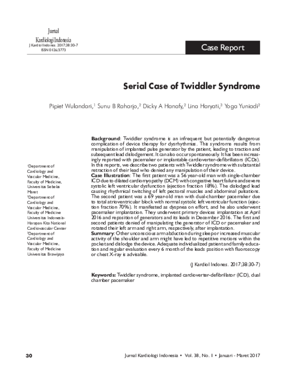 (PDF) Serial Case of Twiddler Syndrome