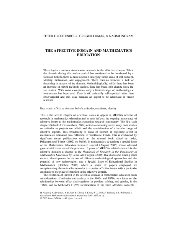 (PDF) The Affective Domain and Mathematics Education