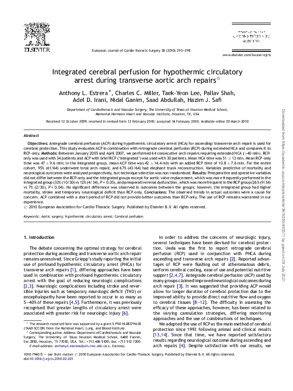 (PDF) Integrated cerebral perfusion for hypothermic circulatory arrest ...