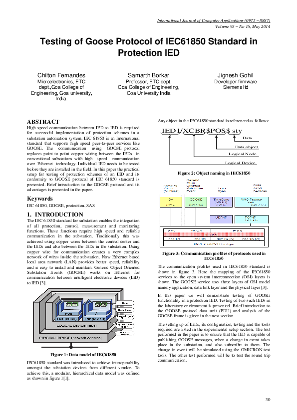 (PDF) Testing of Goose Protocol of IEC61850 Standard in Protection IED