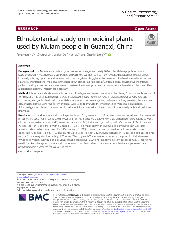 (PDF) Ethnobotanical study on medicinal plants used by Mulam people in ...