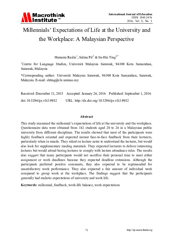 (PDF) Millennials’ Expectations of Life at the University and the ...