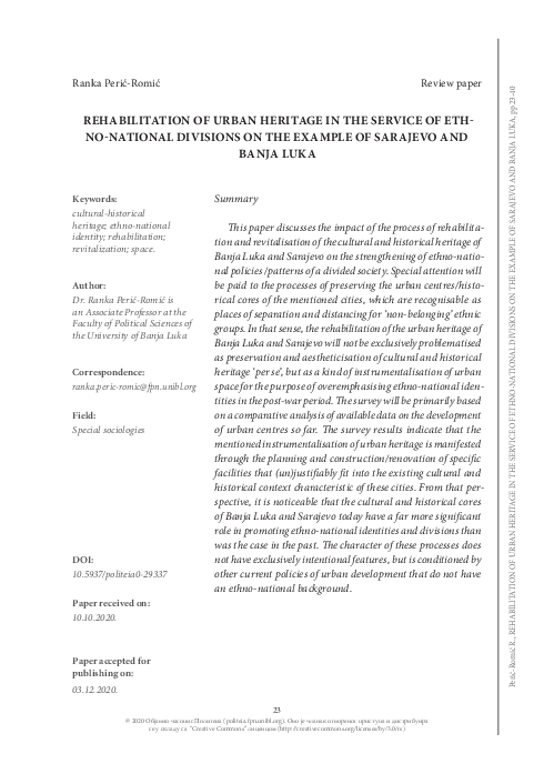 (PDF) Rehabilitation of urban hertage in the service of ethno-national ...