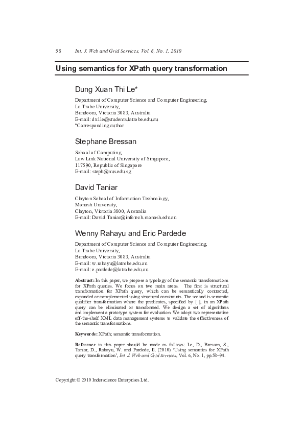 (PDF) Using semantics for XPath query transformation