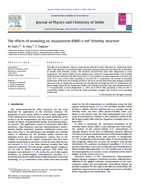 (PDF) The effects of annealing on Au/pyronine-B/MD n-InP Schottky structure