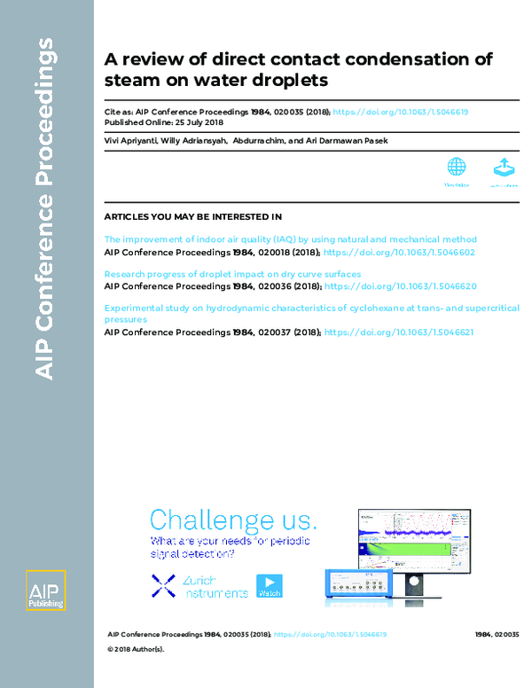 (PDF) A review of direct contact condensation of steam on water droplets