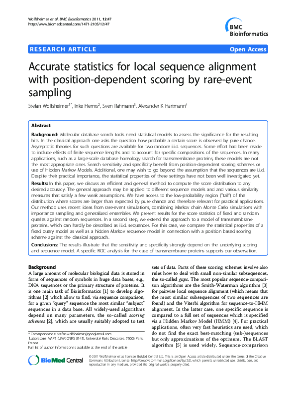 (PDF) Position-Dependent Scoring in Local Sequence Alignment Statistics