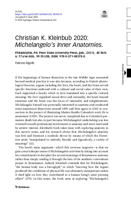 (PDF) Review of Christian K. Kleinbub, "Michelangelo’s Inner Anatomies ...