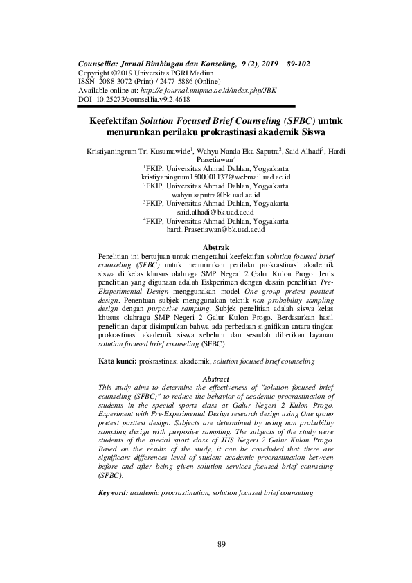 (PDF) Keefektifan Solution Focused Brief Counseling (SFBC) untuk ...