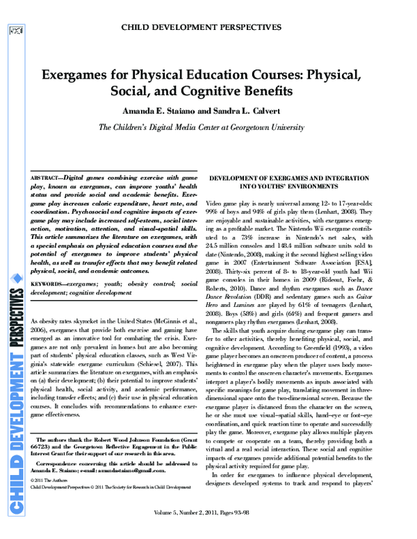 (PDF) Exergames for physical education courses: Physical, social, and cognitive benefits