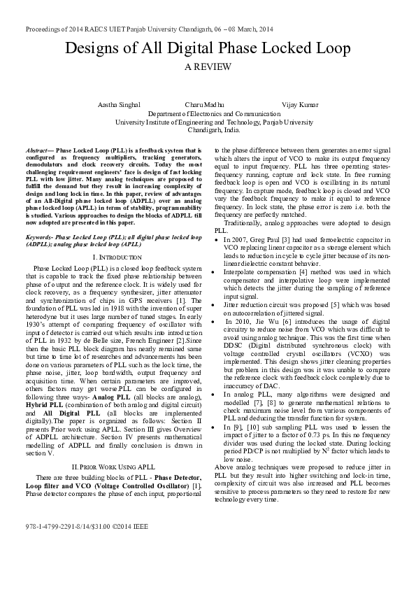 Pdf Designs Of All Digital Phase Locked Loop