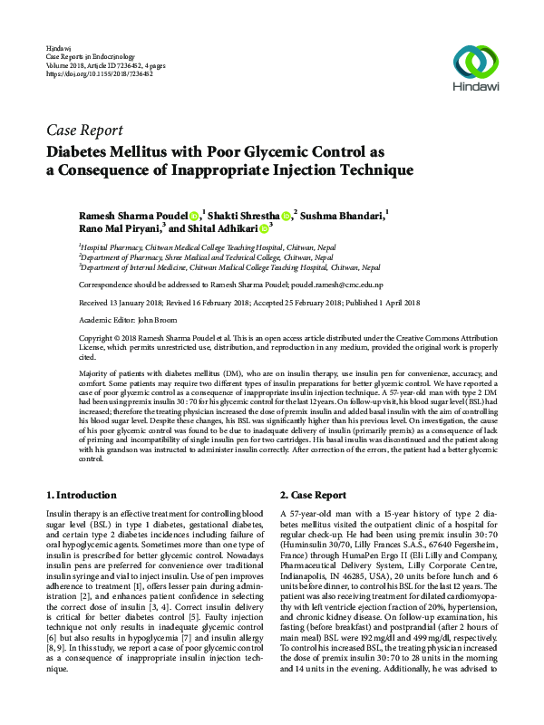 (PDF) Diabetes Mellitus with Poor Glycemic Control as a Consequence of ...