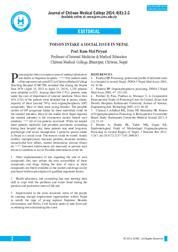 (PDF) Poison Intake a Social Issue in Nepal