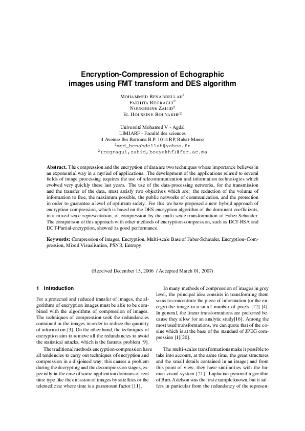 Pdf Encryption Compression Of Echographic Images Using Fmt Transform