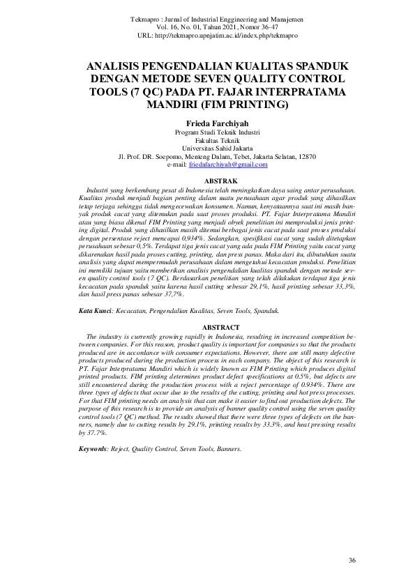 (PDF) Analisis Pengendalian Kualitas Spanduk Dengan Metode Seven Quality Control Tools (7 QC ...