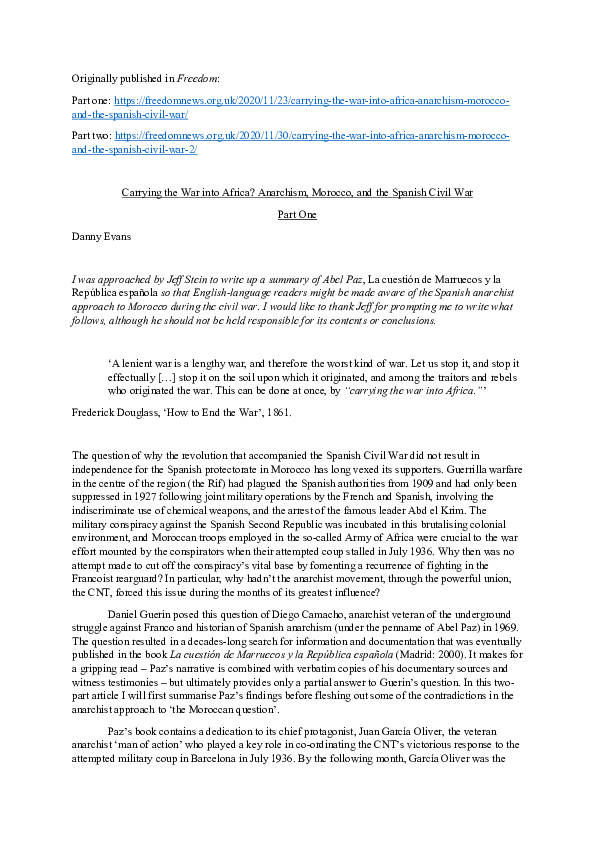 (PDF) Carrying the War into Africa? Anarchism, Morocco, and the Spanish ...