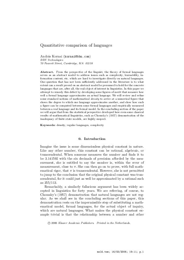 (PDF) Quantitative comparison of languages
