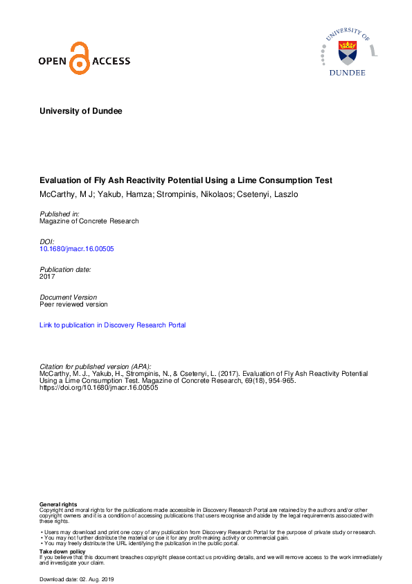 (PDF) Evaluation of fly ash reactivity potential using a lime ...