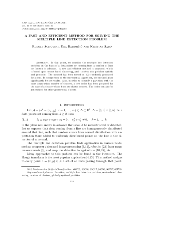 (PDF) A fast and efficient method for solving the multiple line detection problem