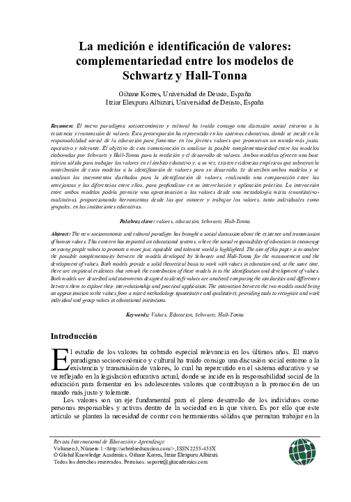 (PDF) La medición e identificación de valores: complementariedad entre ...