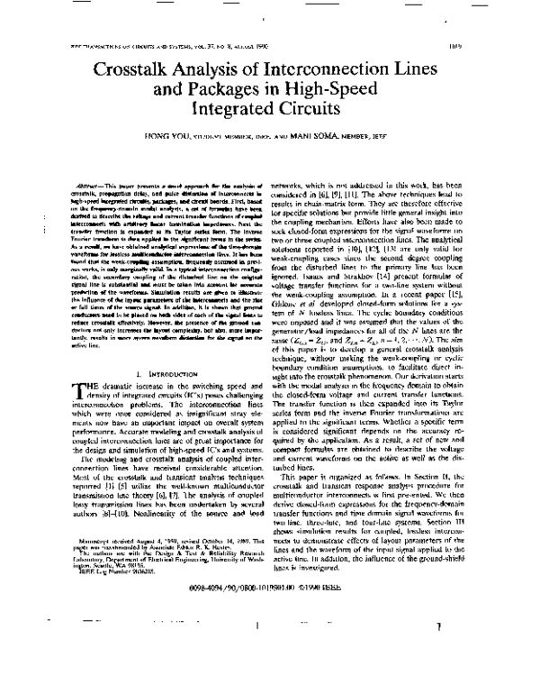 (PDF) Crosstalk analysis of interconnection lines and packages in high-speed integrated circuits