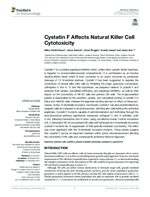 (PDF) Cystatin F Affects Natural Killer Cell Cytotoxicity