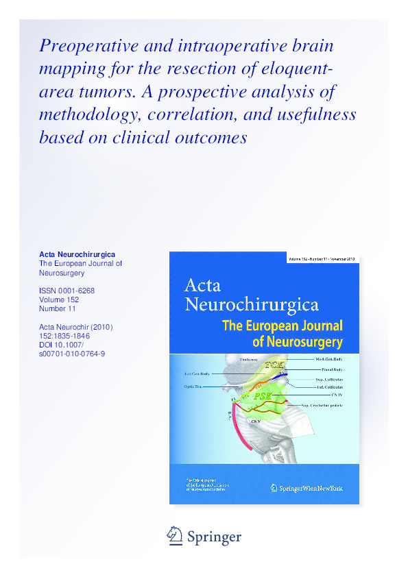 Pdf Preoperative And Intraoperative Brain Mapping For The Resection Of Eloquent Area Tumors A