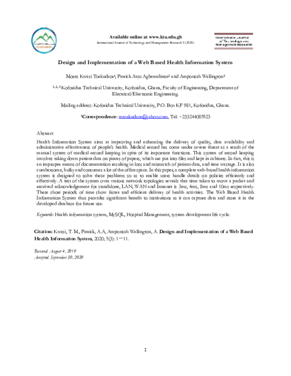 Pdf Design And Implementation Of A Web Based Health Information System